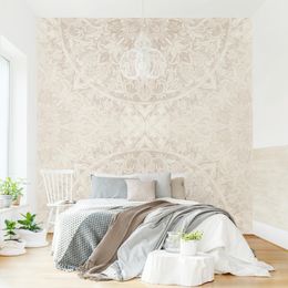 Mustertapete Mandala Aquarell Ornament Muster beige