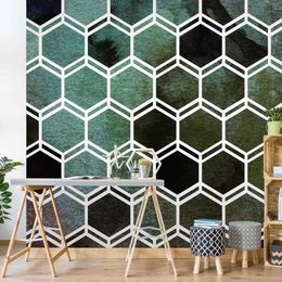Mustertapete Hexagontr&auml;ume Aquarell in Gr&uuml;n