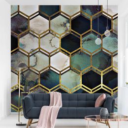 Mustertapete Hexagontr&auml;ume Aquarell mit Gold