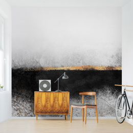 Bilderwelten Fototapete Textiltapete Stofftapete - nahtlose Tapete | Abstrakter Goldener Horizont Schwarz Wei&szlig;