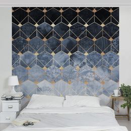 Mustertapete Blaue Geometrie goldenes Art Deco
