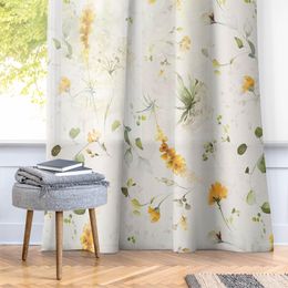 Vorhang Wildblumen Aquarell Muster auf Beige