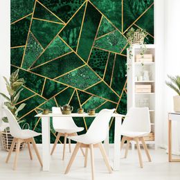 Mustertapete Dunkler Smaragd mit Gold