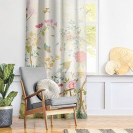 Vorhang Illustrierte Blumen Chinoiserie auf Gelb