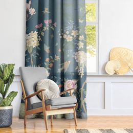 Vorhang Illustrierte Blumen Chinoiserie auf Dunkelblau