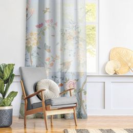 Vorhang Illustrierte Blumen Chinoiserie auf Hellblau