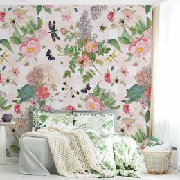 Bilderwelten Mustertapete Schmetterlinge mit rosa Blumen