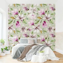 Bilderwelten Mustertapete Magnolien Illustration auf Mint