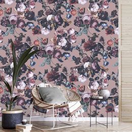 Mustertapete Altmeisterliche Bl&uuml;ten mit Tulpen und Rosen auf Beige