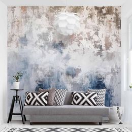 Fototapete Shabby Betonwand Putz Blau