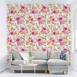 Mustertapete Pinke Aquarell Blumen