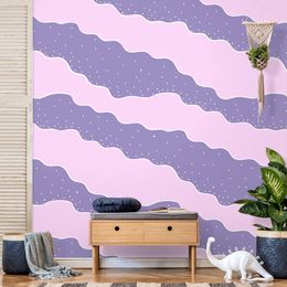 Mustertapete Diagonale Wellen mit Punkten in Lila Rosa