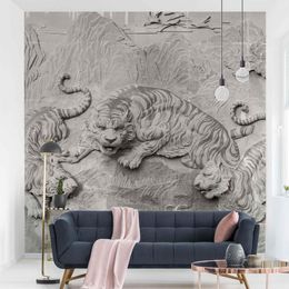 Fototapete Chinoiserie Tiger in Steinoptik