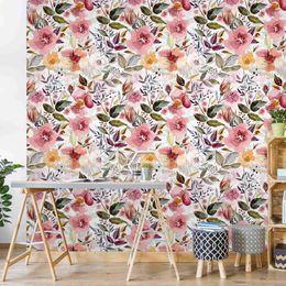 Mustertapete Bunter Blumenmix mit Aquarell