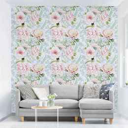 Mustertapete Pastell Blumen Rosa Blau