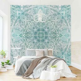Mustertapete Mandala Aquarell Ornament Muster t&uuml;rkis