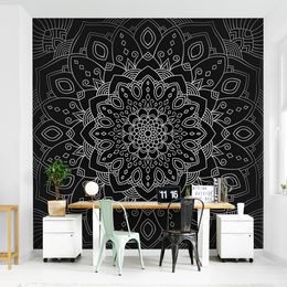 Mustertapete Mandala Bl&uuml;te Muster silber schwarz