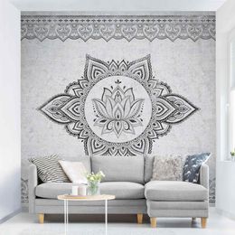 Fototapete Mandala Lotus Betonoptik