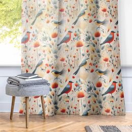 Vorhang Bunte Singv&ouml;gel in floralen Gr&auml;sern