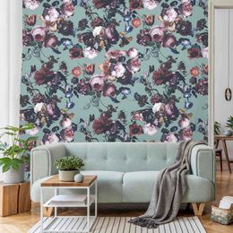 Bilderwelten Fototapete Textiltapete Stofftapete - nahtlose Tapete | Altmeisterliche Bl&uuml;ten mit Tulpen und Rosen auf Blau