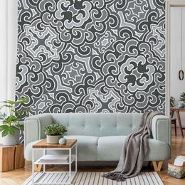 Mustertapete Chinoiserie Muster in Grau