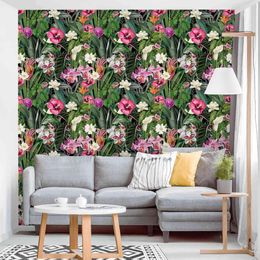 Mustertapete Bunte tropische Blumen Collage