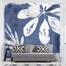 Fototapete Blumen Tropische Bl&auml;tter Indigo I