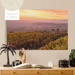 Leinwandbild Weinplantage bei Sonnenuntergang