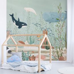 Fototapete - Unterwasserwelt Pastell - Strand modern Aquarell pastell Unterwasser Kinderzimmer Baby M&auml;dchen Jungen