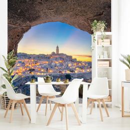 Bilderwelten Fototapete Textiltapete Stofftapete - nahtlose Tapete | Ausblick auf Matera im Sonnenuntergang