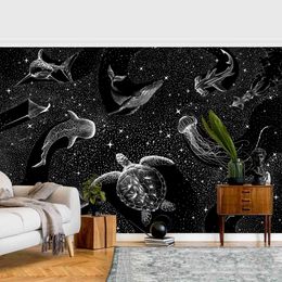 Bilderwelten Fototapete | Vliestapete inkl. Kleister oder selbstklebende Tapeten nach Ma&szlig; | nahtlose Textiltapete - Kosmischer Ozean Schwarz