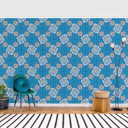 Bilderwelten Fototapete Retro Bl&uuml;ten Muster Blau