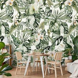 Bilderwelten Fototapete | Vliestapete inkl. Kleister oder selbstklebende Tapeten nach Ma&szlig; | nahtlose Textiltapete - Orchideen und Bl&auml;tter Muster