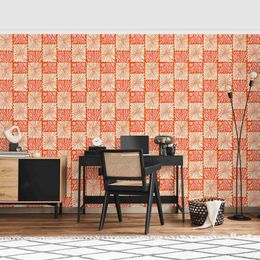 Bilderwelten Fototapete Retro Blumen Muster Orange Rosa