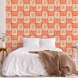 Bilderwelten Fototapete | Vliestapete inkl. Kleister oder selbstklebende Tapeten nach Ma&szlig; | nahtlose Textiltapete - Retro Blumen Muster Orange Rosa