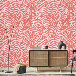 Bilderwelten Fototapete | Vliestapete inkl. Kleister oder selbstklebende Tapeten nach Ma&szlig; | nahtlose Textiltapete - Matisse Bl&auml;ttermuster Korallenrot