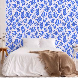 Bilderwelten Fototapete | Vliestapete inkl. Kleister oder selbstklebende Tapeten nach Ma&szlig; | nahtlose Textiltapete - Matisse - Blaue Bl&auml;tter Muster