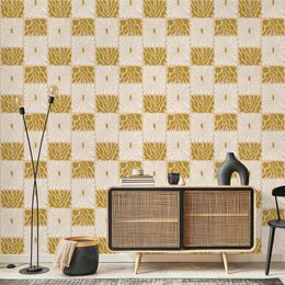 Bilderwelten Fototapete | Vliestapete inkl. Kleister oder selbstklebende Tapeten nach Ma&szlig; | nahtlose Textiltapete - Retro Blumen Muster Beige