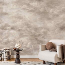 Bilderwelten Fototapete | Vliestapete inkl. Kleister oder selbstklebende Tapeten nach Ma&szlig; | nahtlose Textiltapete - Blick in den Sommerhimmel auf Leinen Beige