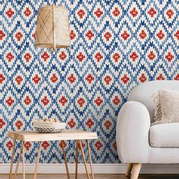 Fototapete Ikat Muster Mexiko rot und blau