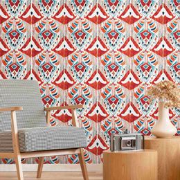 Bilderwelten Fototapete Textiltapete Stofftapete - nahtlose Tapete | Ikat Muster Bali rot und blau