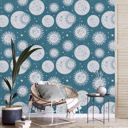 Mustertapete Vintage Sonne, Mond und Sterne