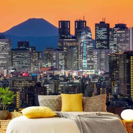 Fototapete Tokio mit dem Fuji am Abend