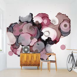 Mustertapete Pink-Beige Tropfen mit Ros&eacute;gold