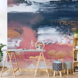 Mustertapete Rosa Sturm mit Gold