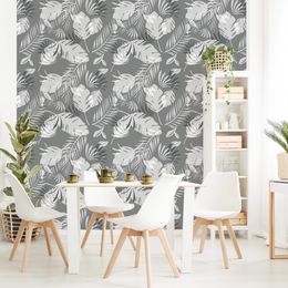 Mustertapete Tropisches Silhouetten Muster in Grau