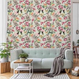 Mustertapete Tropische Blumen vor Mint