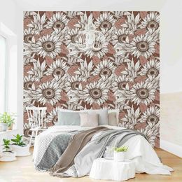 Mustertapete Sonnenblumenfeld in Beige