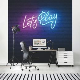 Bilderwelten Fototapete Textiltapete Stofftapete - nahtlose Tapete | Neon Schrift Let's Play