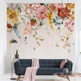 Fototapete Rankende Blumen Aquarell Vintage